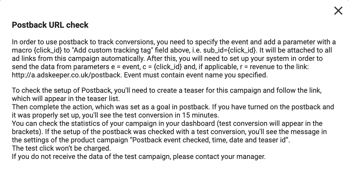 HOW TO SET UP POSTBACK IN ADSKEEPER?